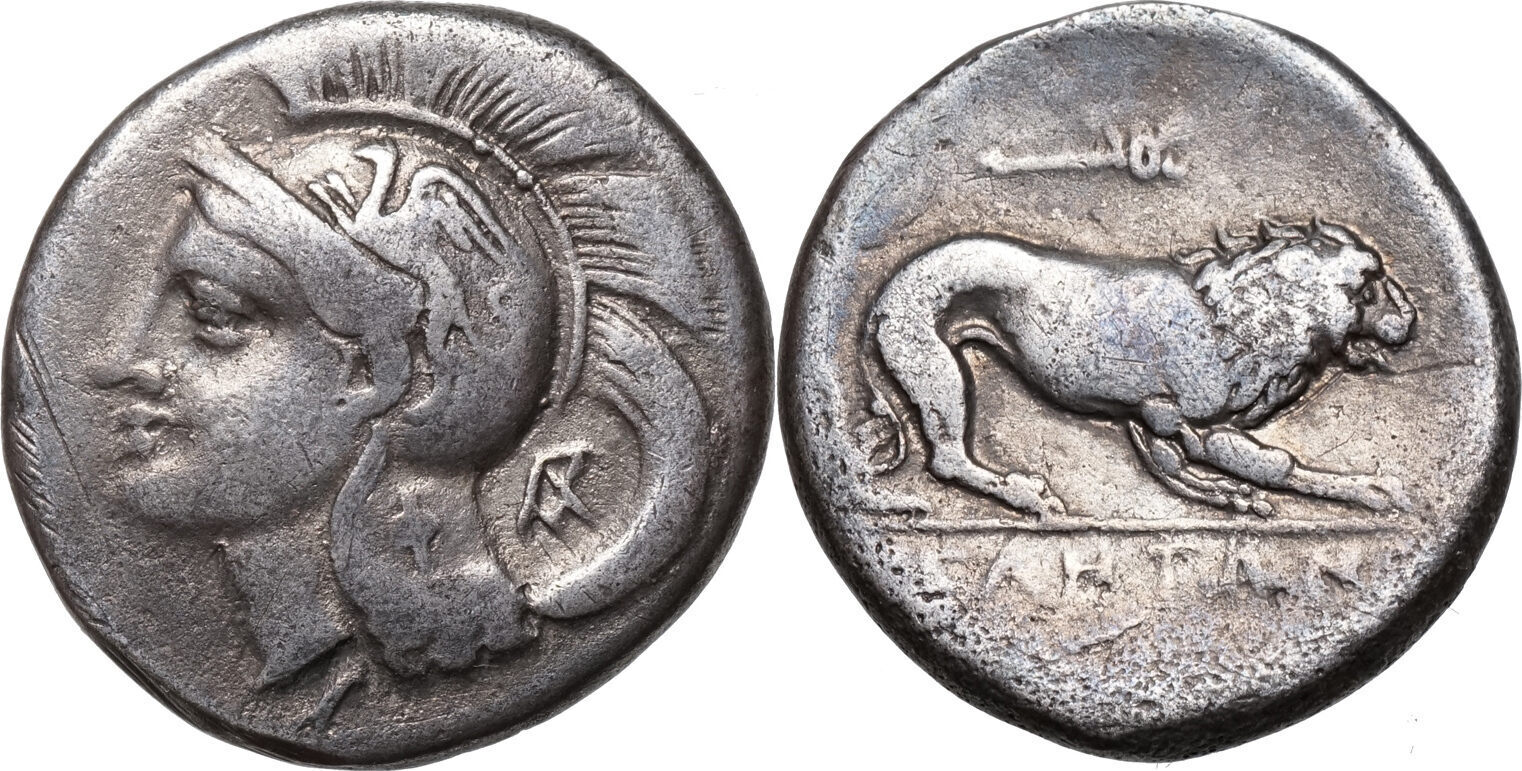 Lukanien, VELIA AR Nomos/Stater (293-280 BCE) Athenakopf, Greif, Löwe ...