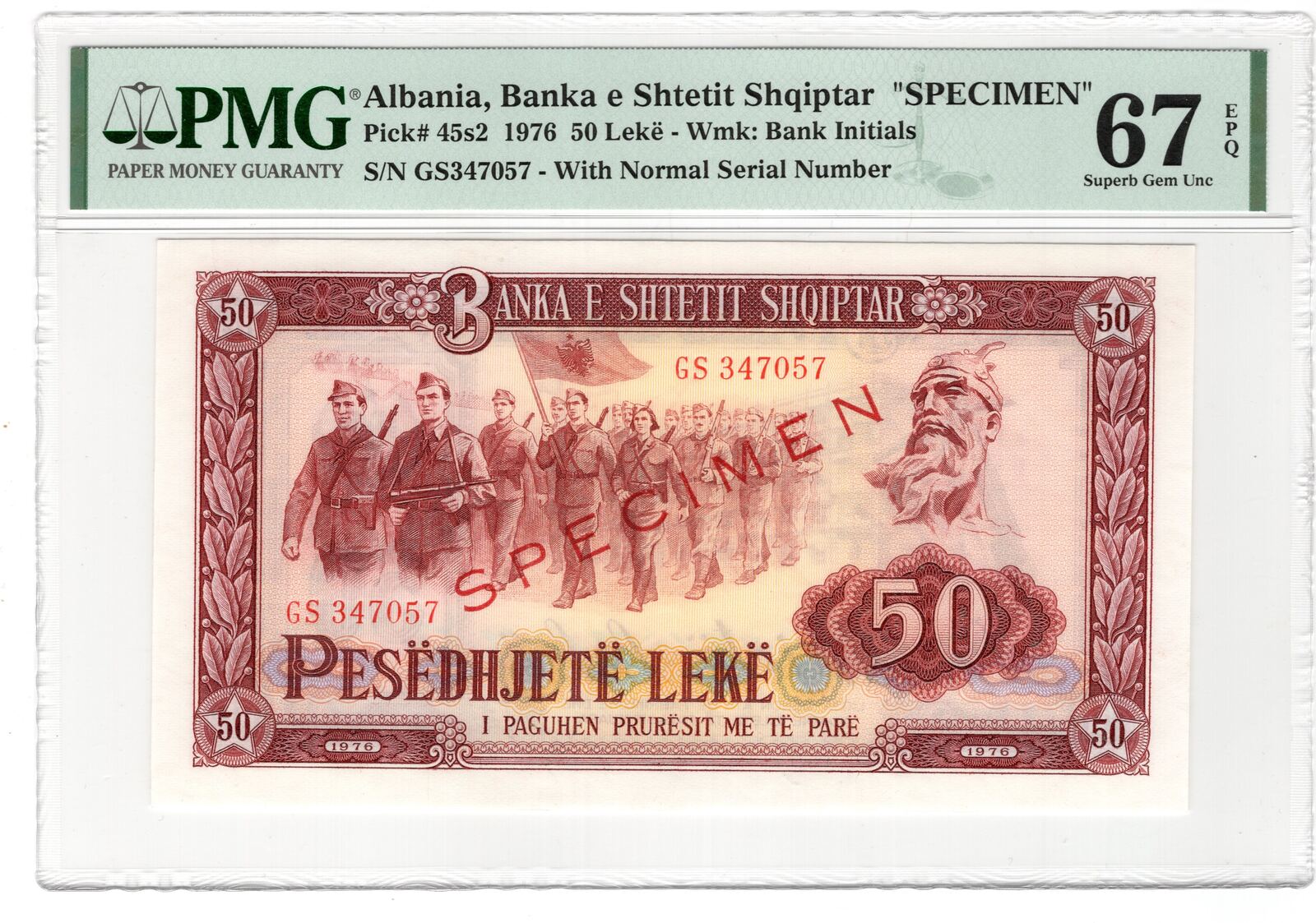 Albania 50 Leke SPECIMEN 1976 PMG 67EPQ | MA-Shops