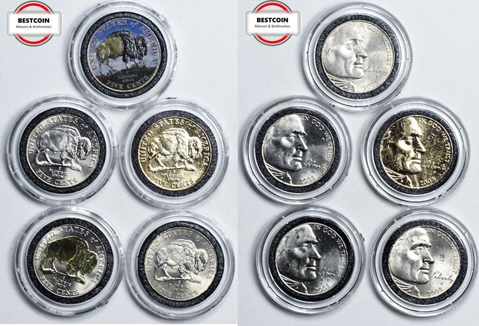 USA 2005 Buffalo-Set 5 X 5 Cent - im Original-Etui u. Zertifikat - SEHR ...