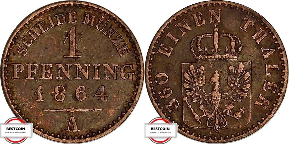 PREUSSEN 1 Pfennig 1864 A AKS 108 - geprägt unter König Wilhelm EF | MA ...