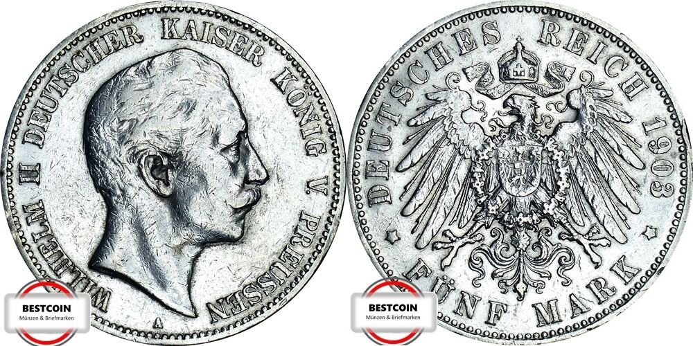 PREUSSEN 5 Mark 1903 A J 104 - geprägt unter Kaiser Wilhelm II. VF | MA-Shops