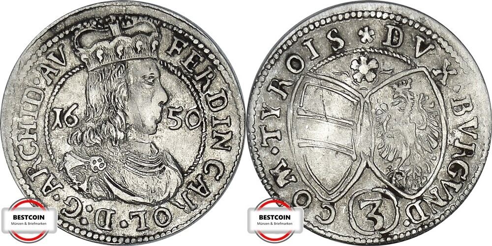 RDR - ÖSTERREICH 3 Kreutzer 1650 KM 852 - geprägt unter Ferdinand Karl ...