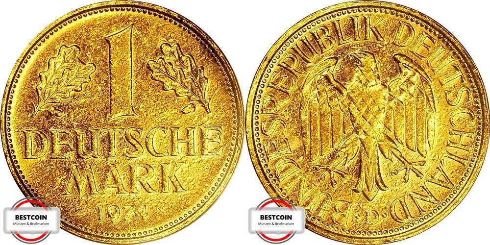 BRD 1 DM 1982 J 385 - 1 D-Mark - vergoldet STG | MA-Shops