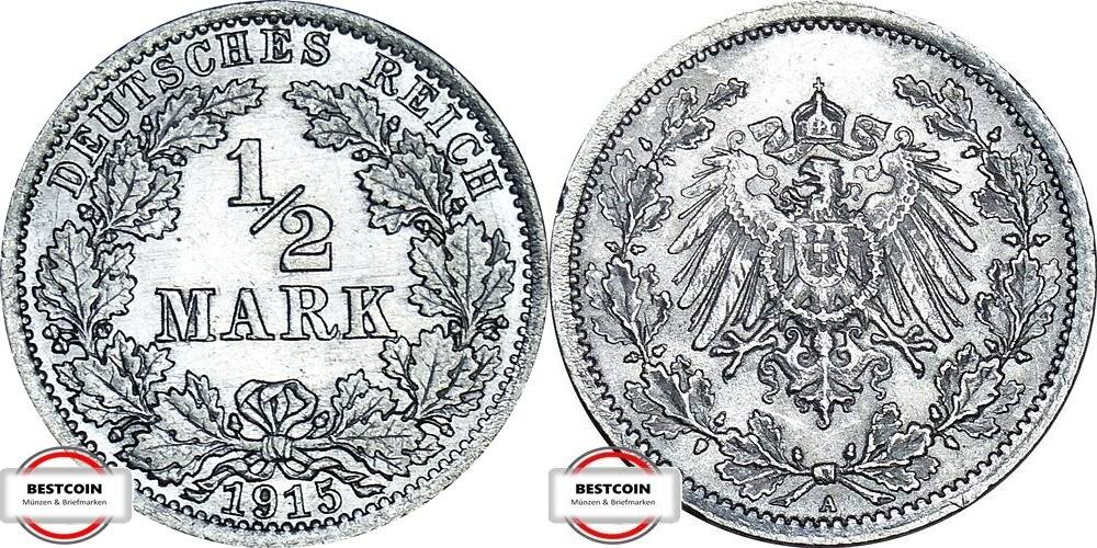 KAISERREICH 1/2 Mark 1915 A J 16 - Kursmünze STG- | MA-Shops