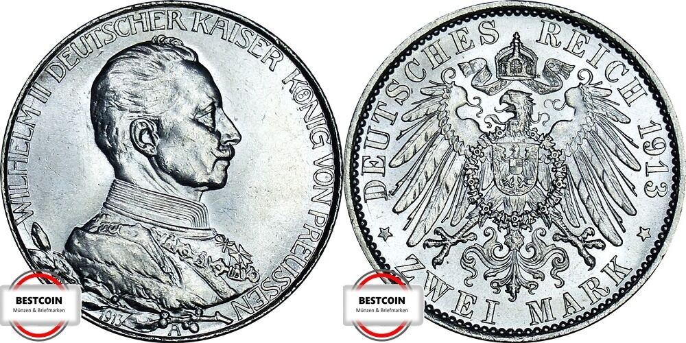 PREUSSEN 2 Mark 1913 A J 111 - Kaiser Wilhelm II. fast STG | MA-Shops