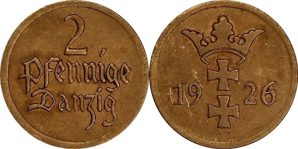 2 Pfennig 1926 J D3 - Ausgabe des Freistaates Danzig VF | MA-Shops