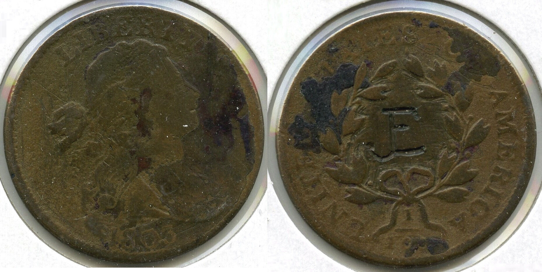 USA Large Cent 1803 Penny - Counterstamp - C595 | MA-Shops