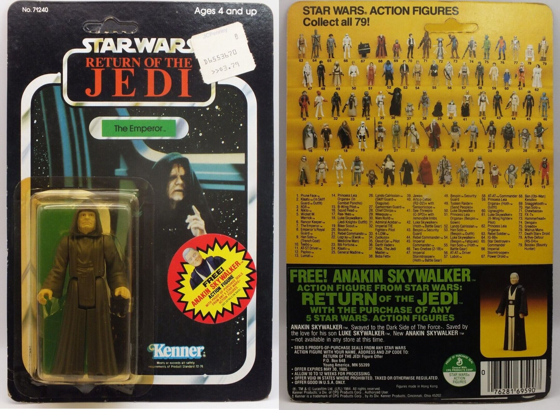 Sonstiges 1984 The Emperor ROTJ 71240 Star Wars Action Figure 79 Back MOC Unpunched LH599
