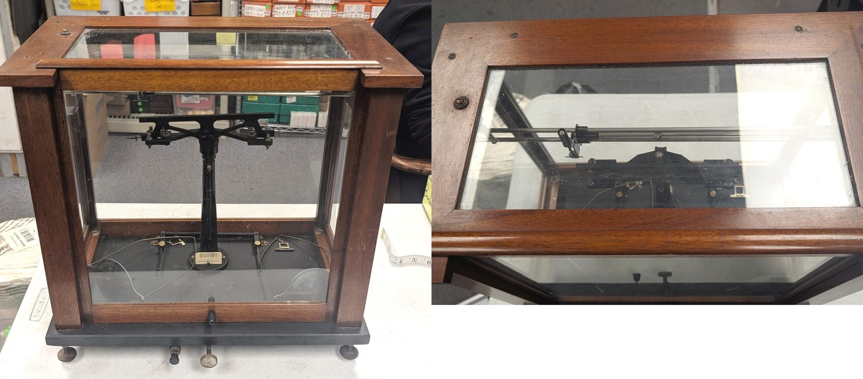 Sonstiges Schaar & Company Chicago Apothecary Scale Wood Glass Balance ...