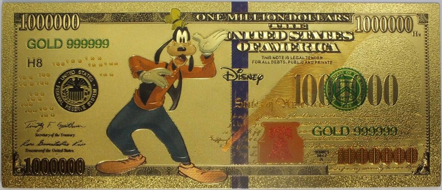 USA Banknoten Goofy Goof Walt Disney $1000000 Note Novelty 24K Gold ...