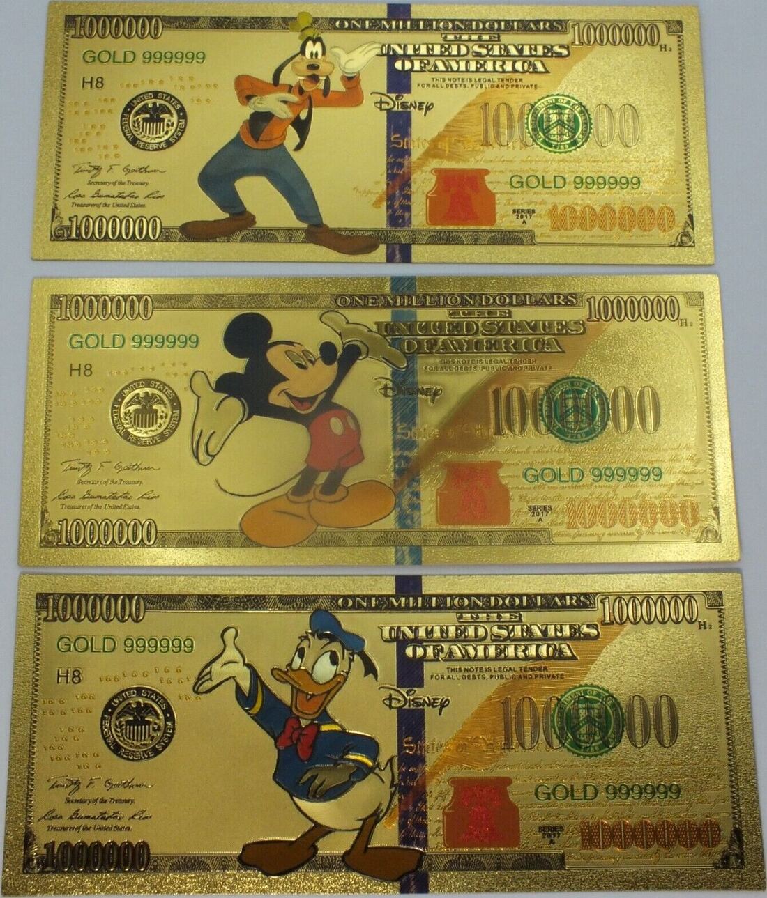 USA Banknoten Mickey, Goofy & Donald Disney $1000000 Note Novelty 24K ...