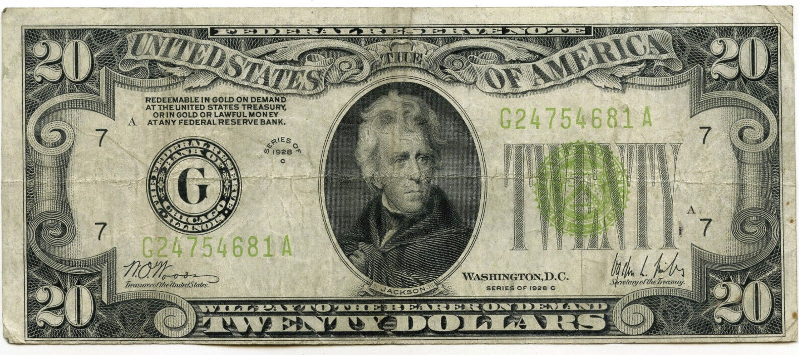 USA 1928-C $20 Federal Reserve Rare Note - Chicago Illinois Bank ...