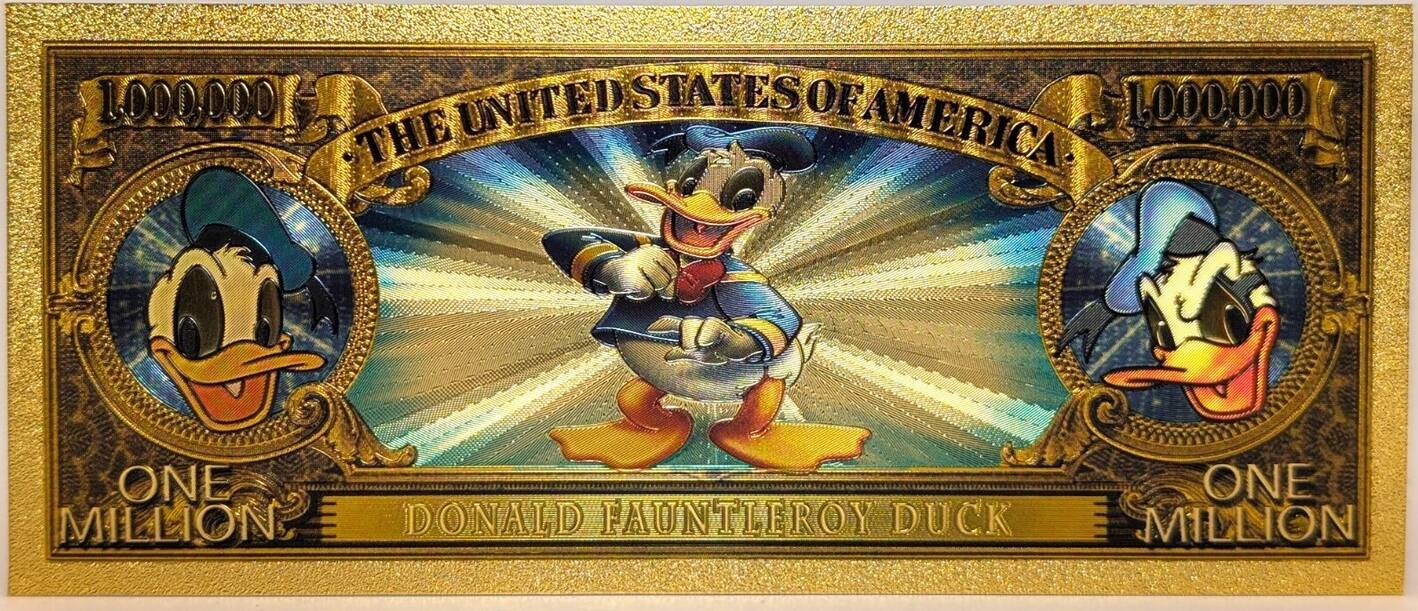 USA Dollar Donald Duck Disney Million 24K Gold Foil Plated Note Bill ...