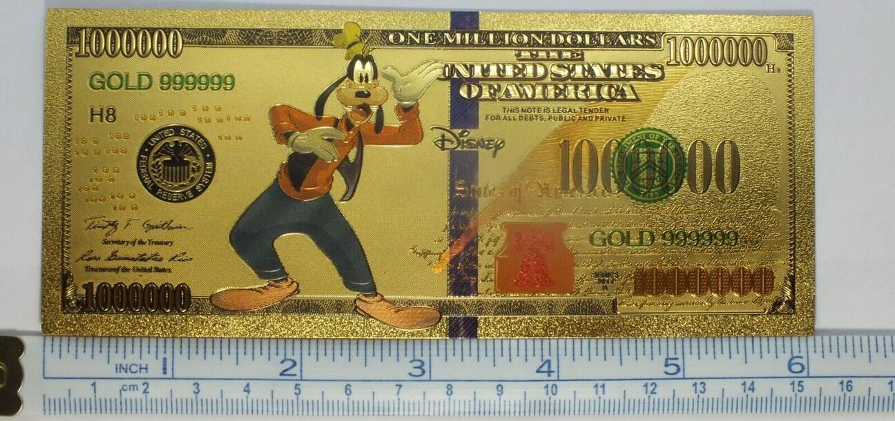 USA Banknoten Goofy Goof Walt Disney $1000000 Note Novelty 24K Gold ...