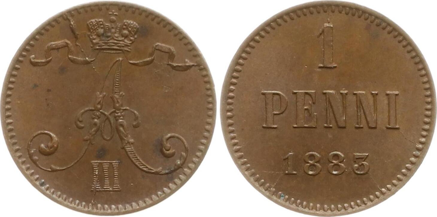 Finnland Penni 1883 Alexander III. von Russland, 1881 - 1894 AU, min ...