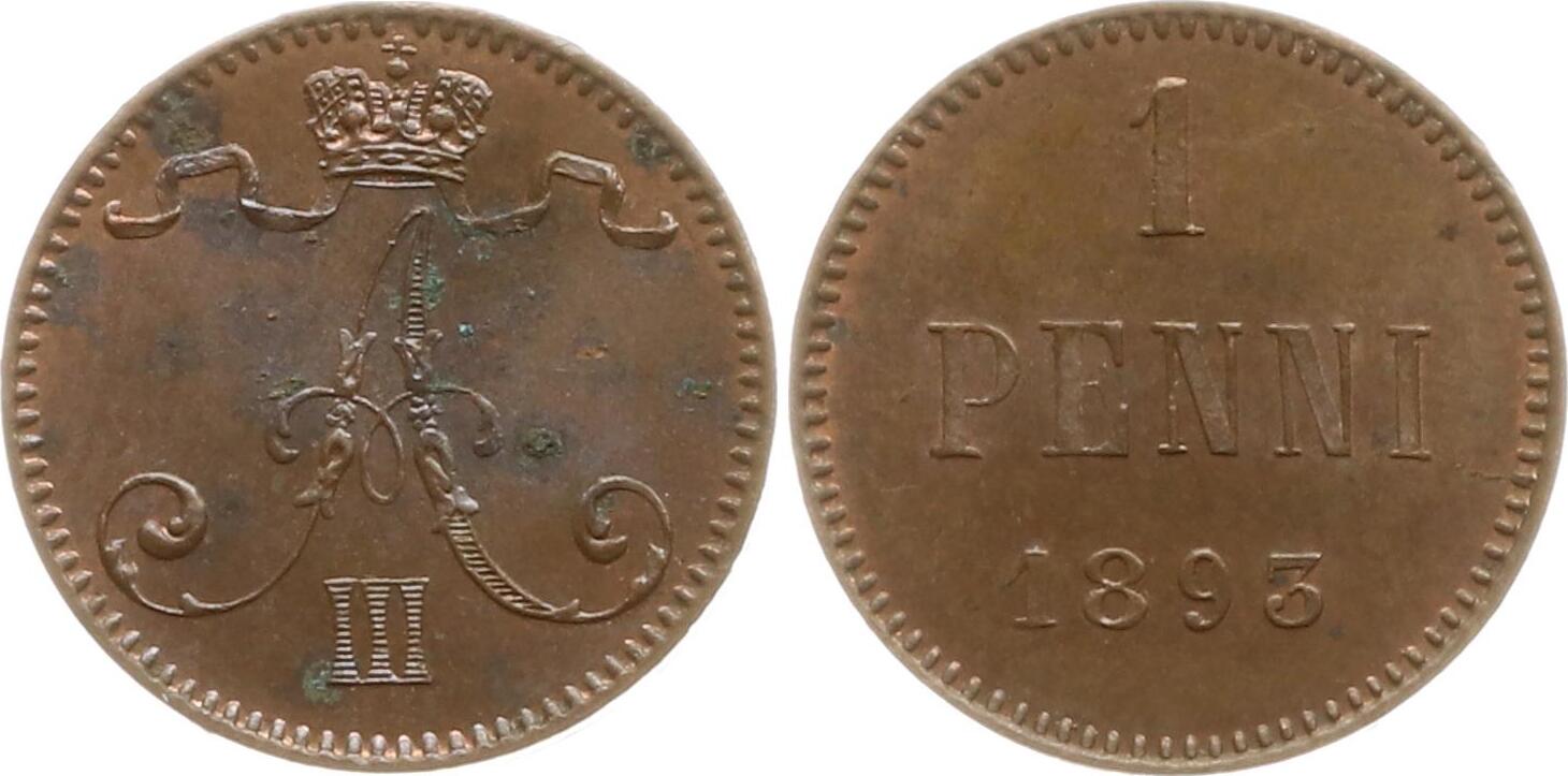 Finnland Penni 1893 Alexander III. von Russland, 1881 - 1894 CH UNC mit ...