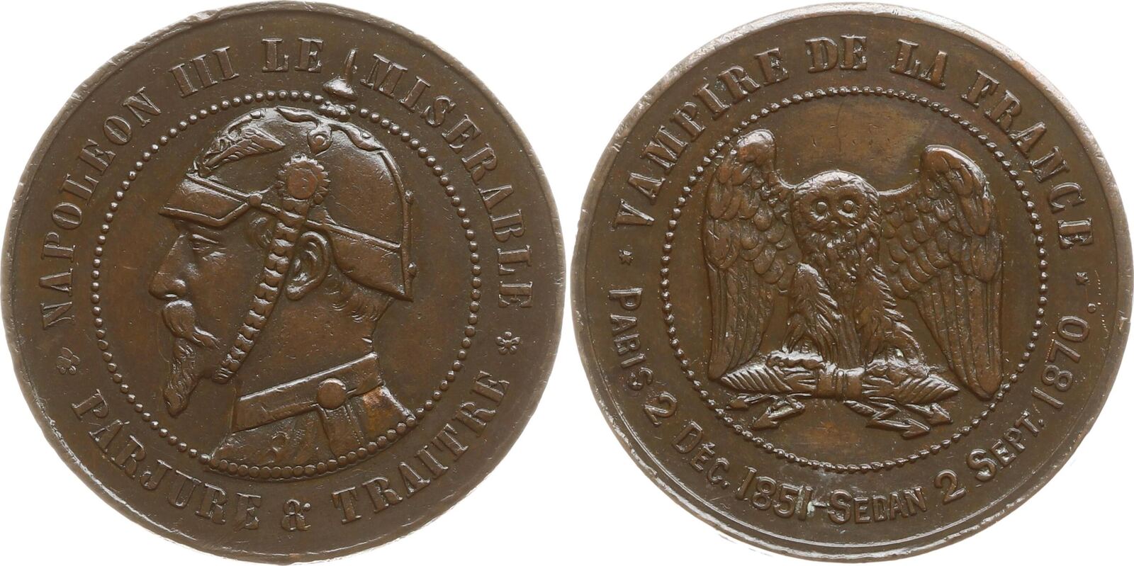 Frankreich, Kaiserreich Spottmedaille in 10 Centimes - Größe Napoleon ...