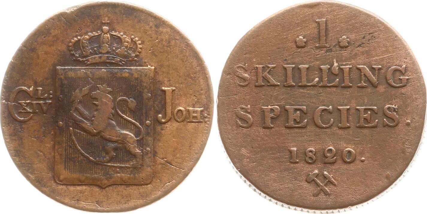 Norwegen 1 Skilling 1820 Carl XIV. Johann, 1818 - 1844 VF, kl. SF ...