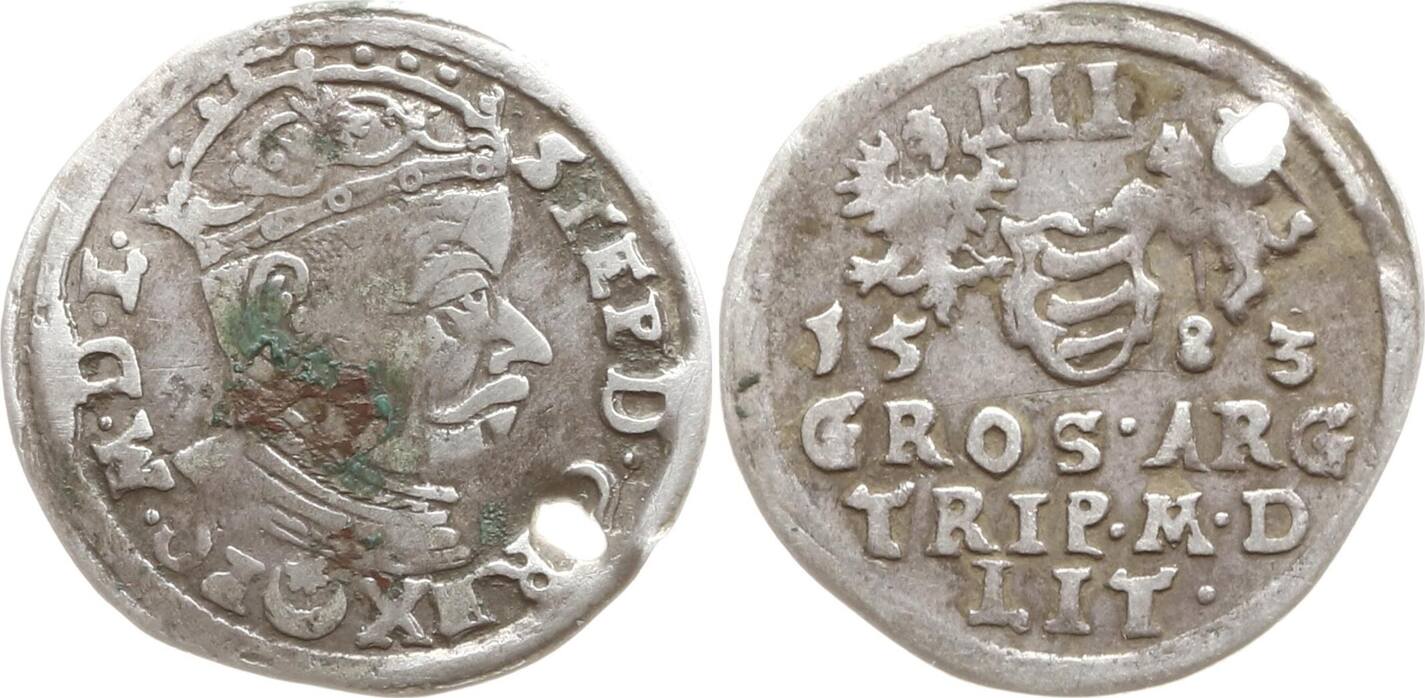 Polen, Königreich 3 Gröscher 1583 Stephan Bathory, 1576 - 1586 VF ...