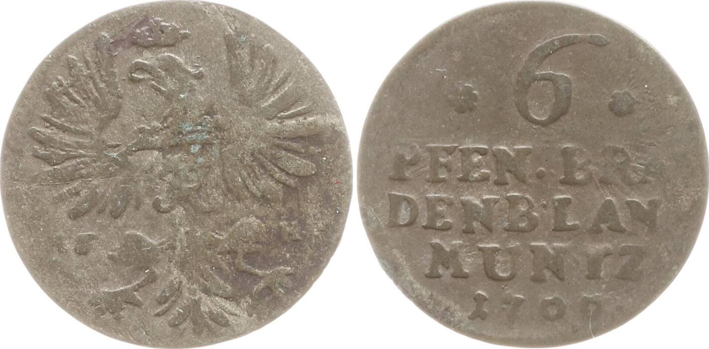 Brandenburg-Preußen, Königreich 6 Pfennig 1709 HFH Friedrich I., 1701 ...
