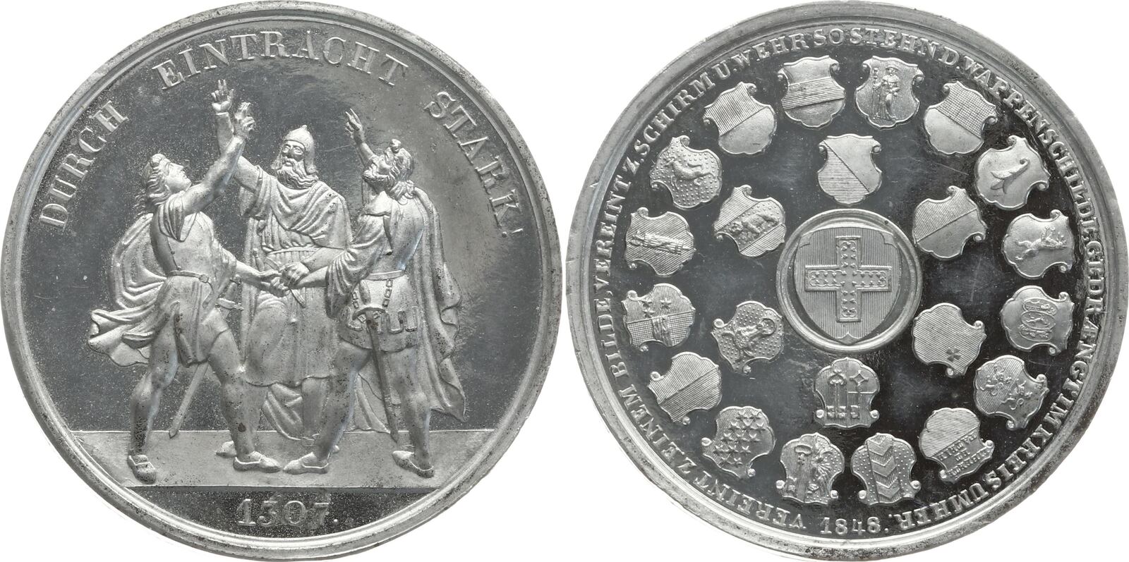 Schweiz Zinnmedaille 1848 von Drentwett, auf die Gründung der ...