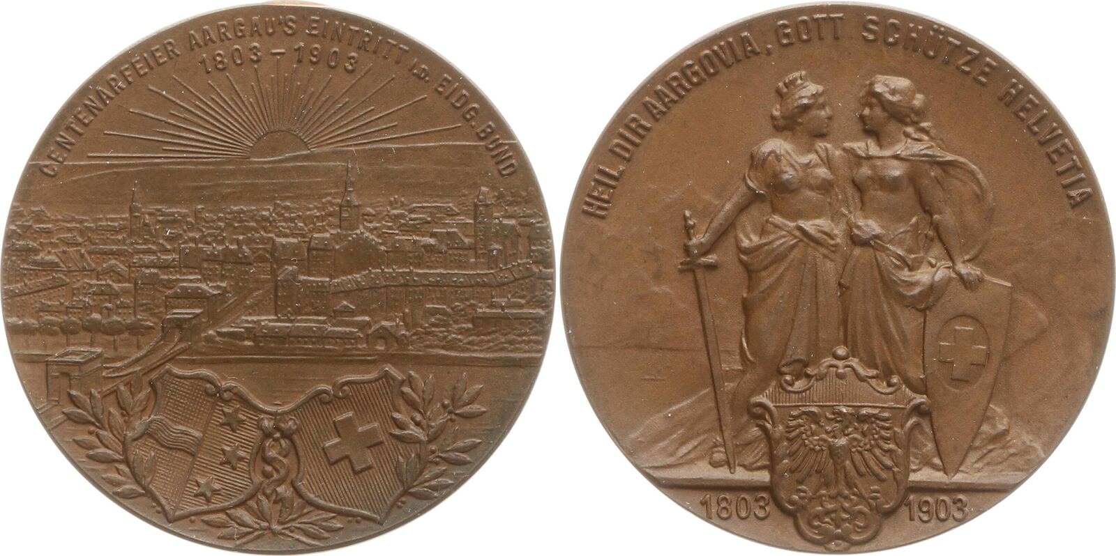Schweiz-Aargau Bronzemedaille 1903 auf die 100-Jahrfeier des Eintritts ...