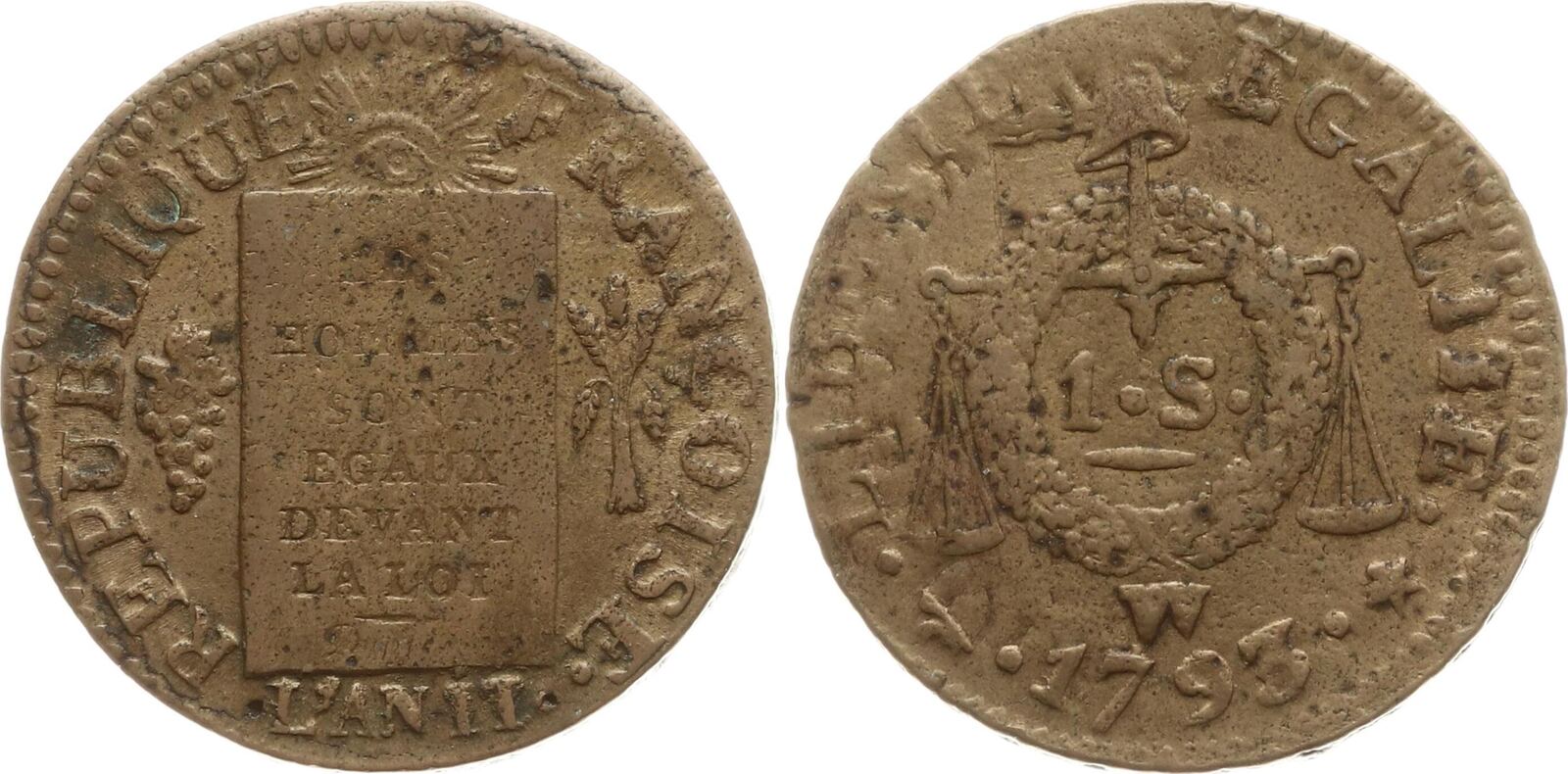 Frankreich, Constitution 1 Sol aux Balances 1793 W Lille VF | MA-Shops