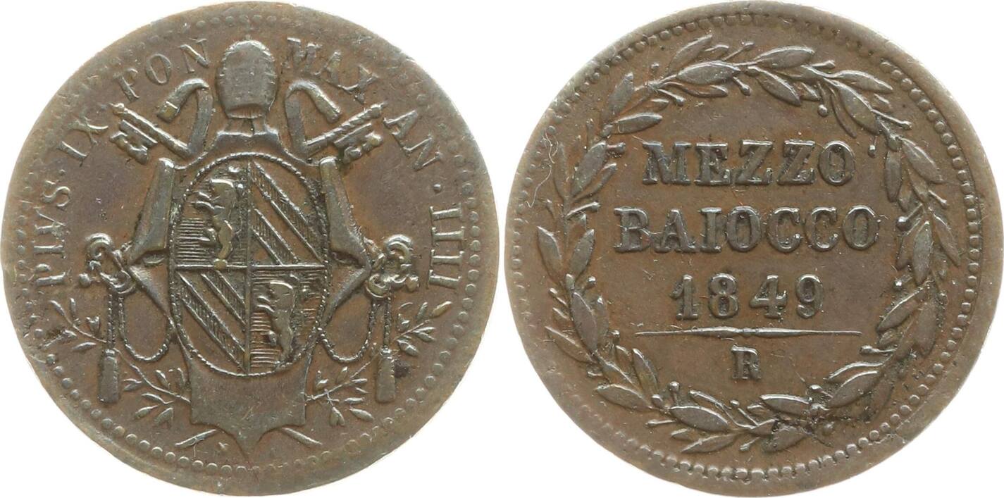 Vatikan 1/2 Baiocco 1849 R Pius IX., 1846 - 1878, An IV, Rom VF+ | MA-Shops