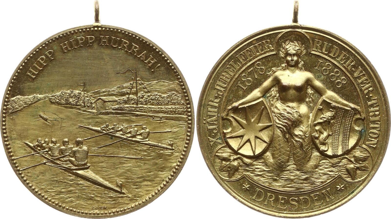 Dresden, Stadt Tragbare vergoldete Bronzemedaille 1888 v. Lauer, a.d ...