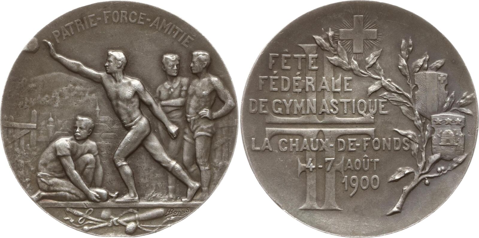Schweiz-Neuenburg, La Chaux-de-Fonds Silbermedaille 1900 von Bopp, Fete ...