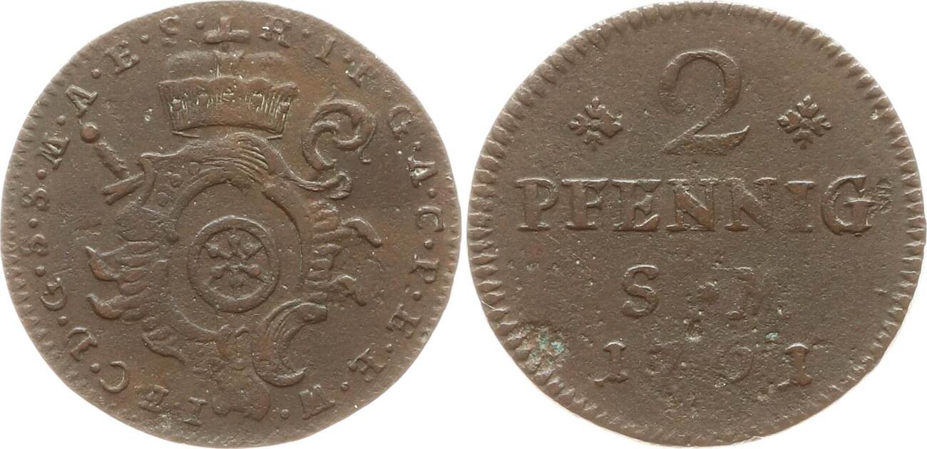 Mainz, Erzbistum 2 Pfennig 1761 Johann Friedrich Karl von Ostein, 1743 ...