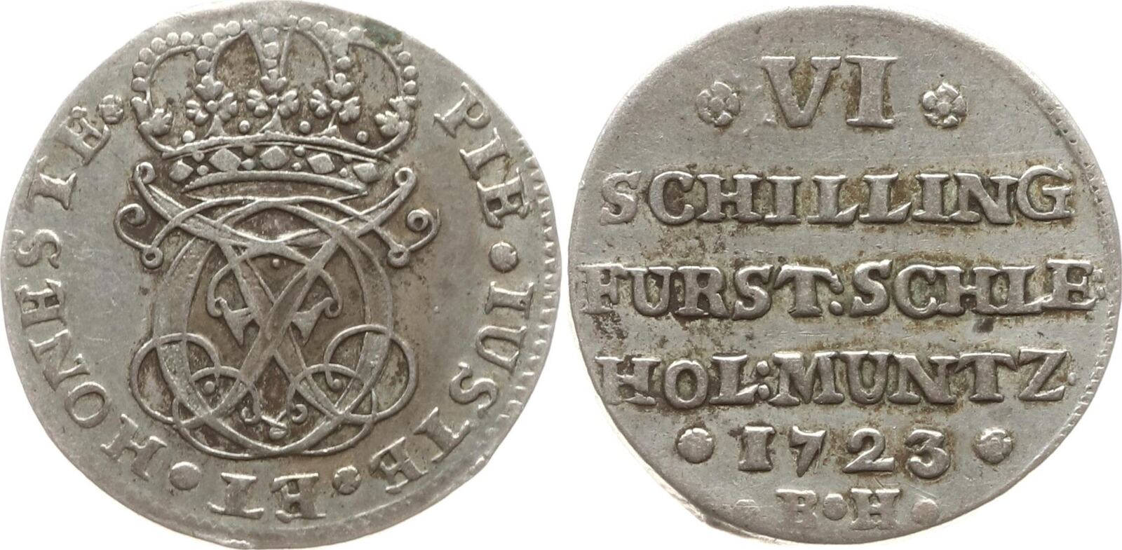 Schleswig-Holstein-Gottorp 6 Schilling 1723 BH Karl Friedrich, 1702 - 1736, Kiel VF, winz. Fleck ...