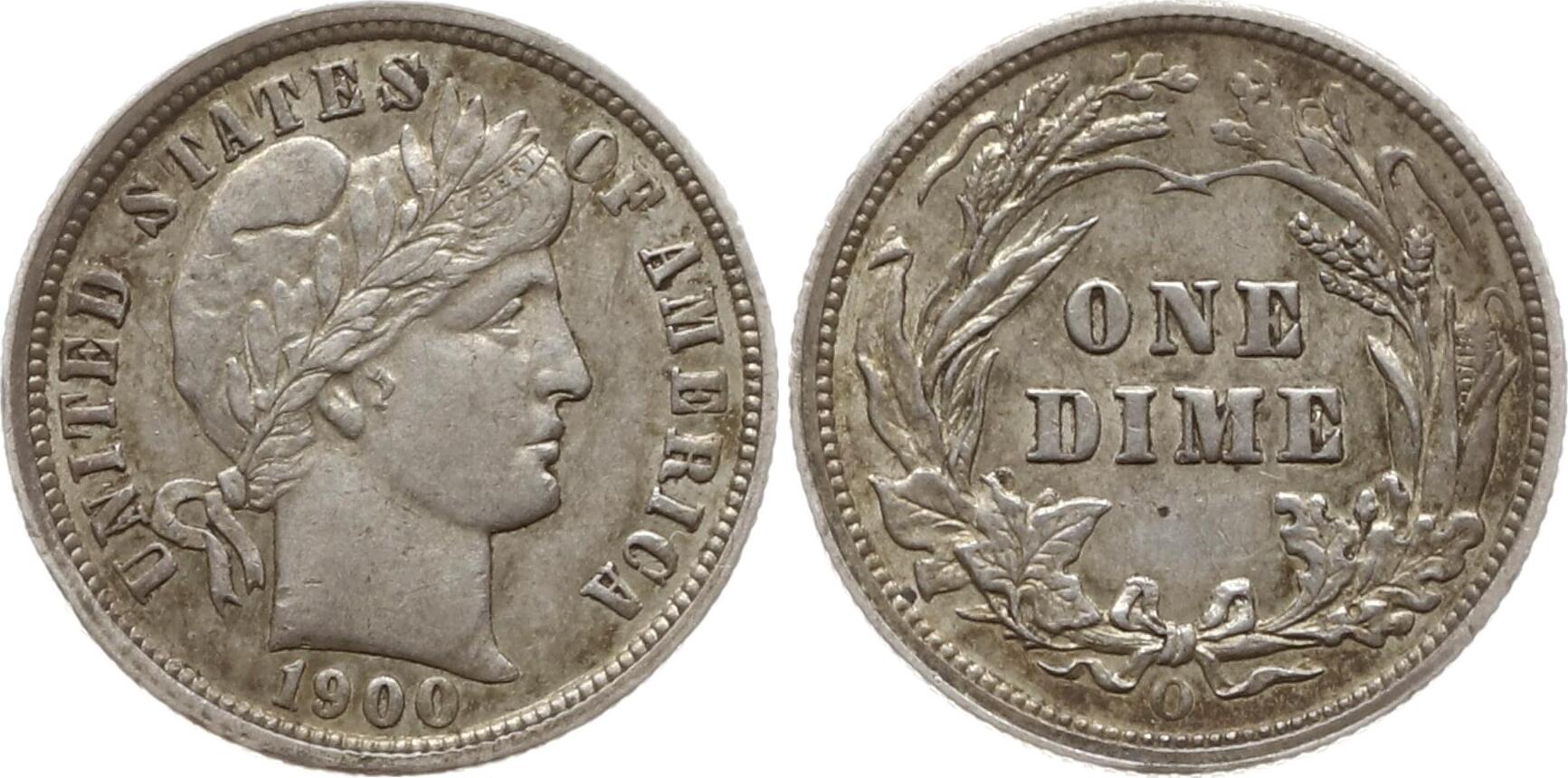 USA Barber Dime 1900 O New Orleans EF | MA-Shops