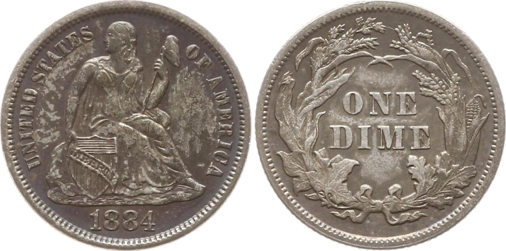 USA Seated Liberty Dime 1884 VF-EF mit feiner Patina | MA-Shops