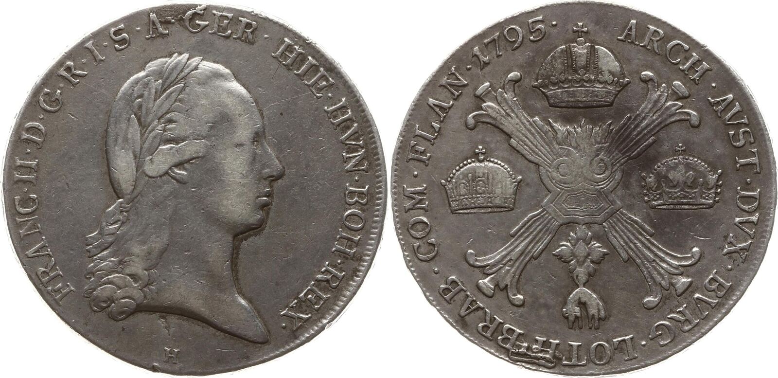 RDR, Haus Habsburg Kronentaler 1795 H Franz II., 1792 - 1806, Günzburg VF, kl. Hsp. | MA-Shops