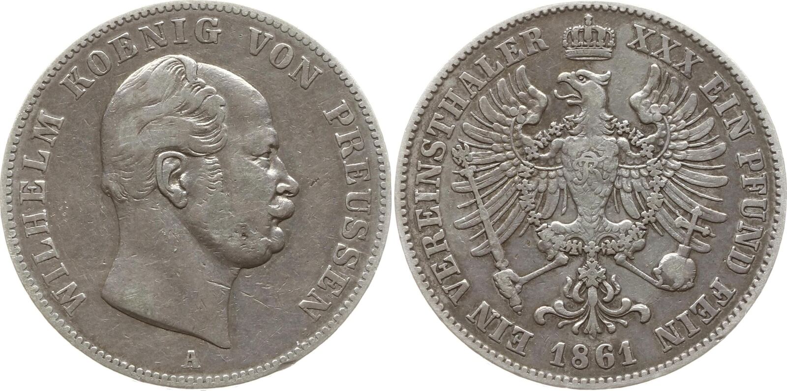 Brandenburg-Preußen Taler 1861 A Wilhelm I., 1861 - 1888, Berlin VF ...