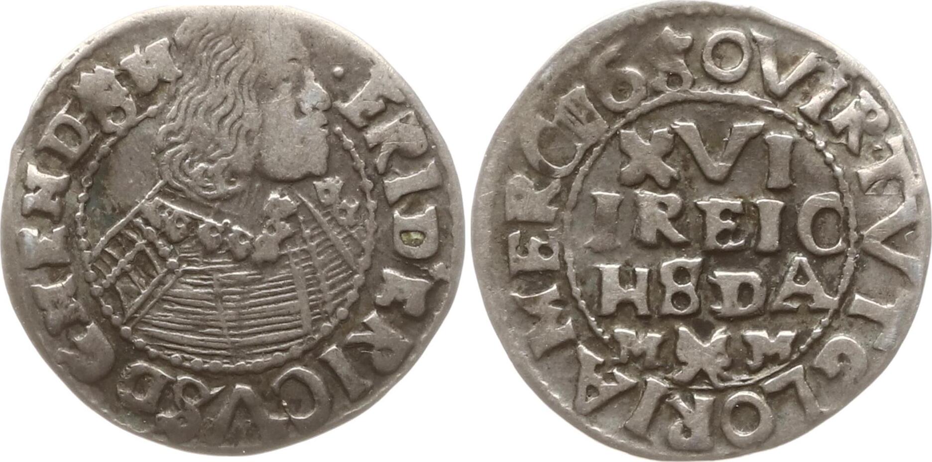 Schleswig-Holstein-Gottorp 1/16 Taler (Düttchen) 1650 Friedrich III ...