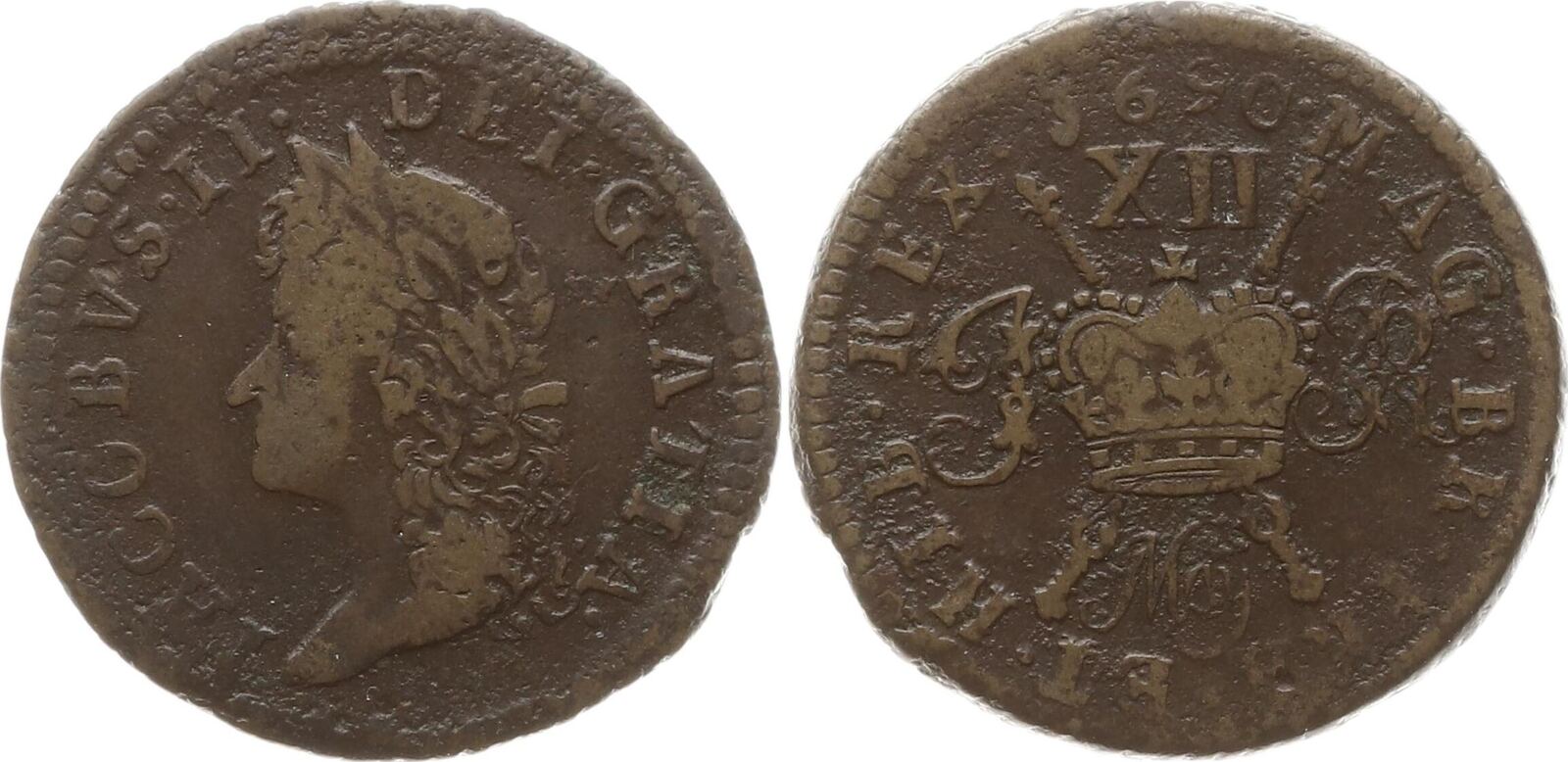 Irland 1 Shilling 1690 James II., 1685 - 1691, Civil War, Gun Money ...