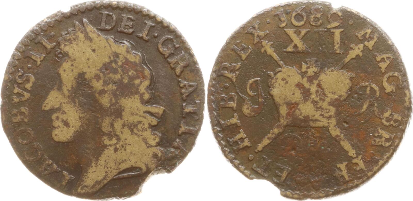 Großbritannien Messing Shilling zu 12 Pence 1689 James II., 1685 - 1691 ...