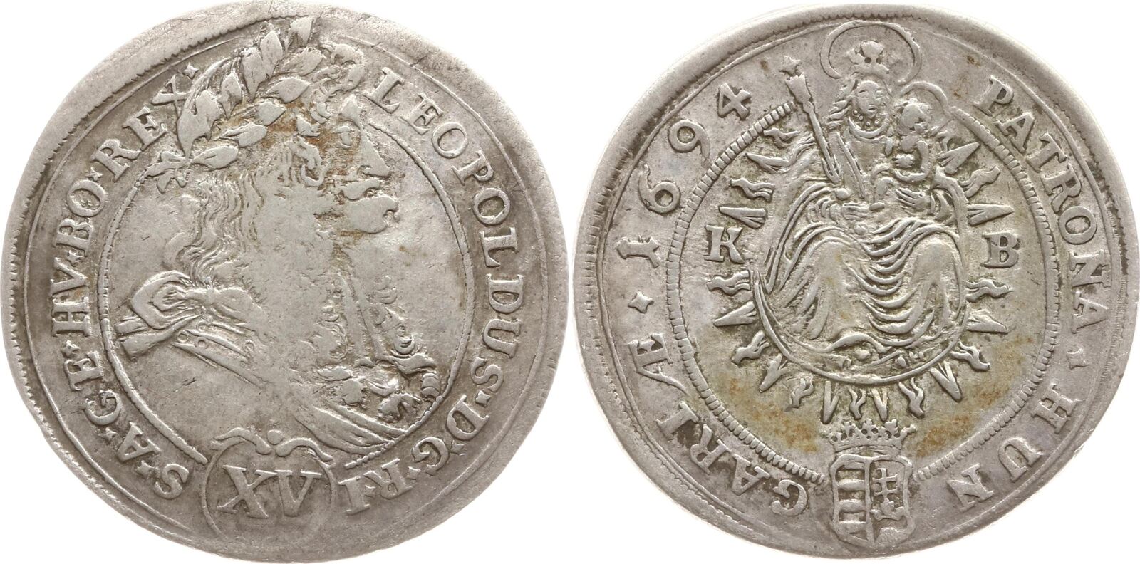 RDR, Haus Habsburg 15 Kreuzer 1694 KB Leopold I., 1657 - 1705, Kremnitz VF, Walzenprägung | MA-Shops