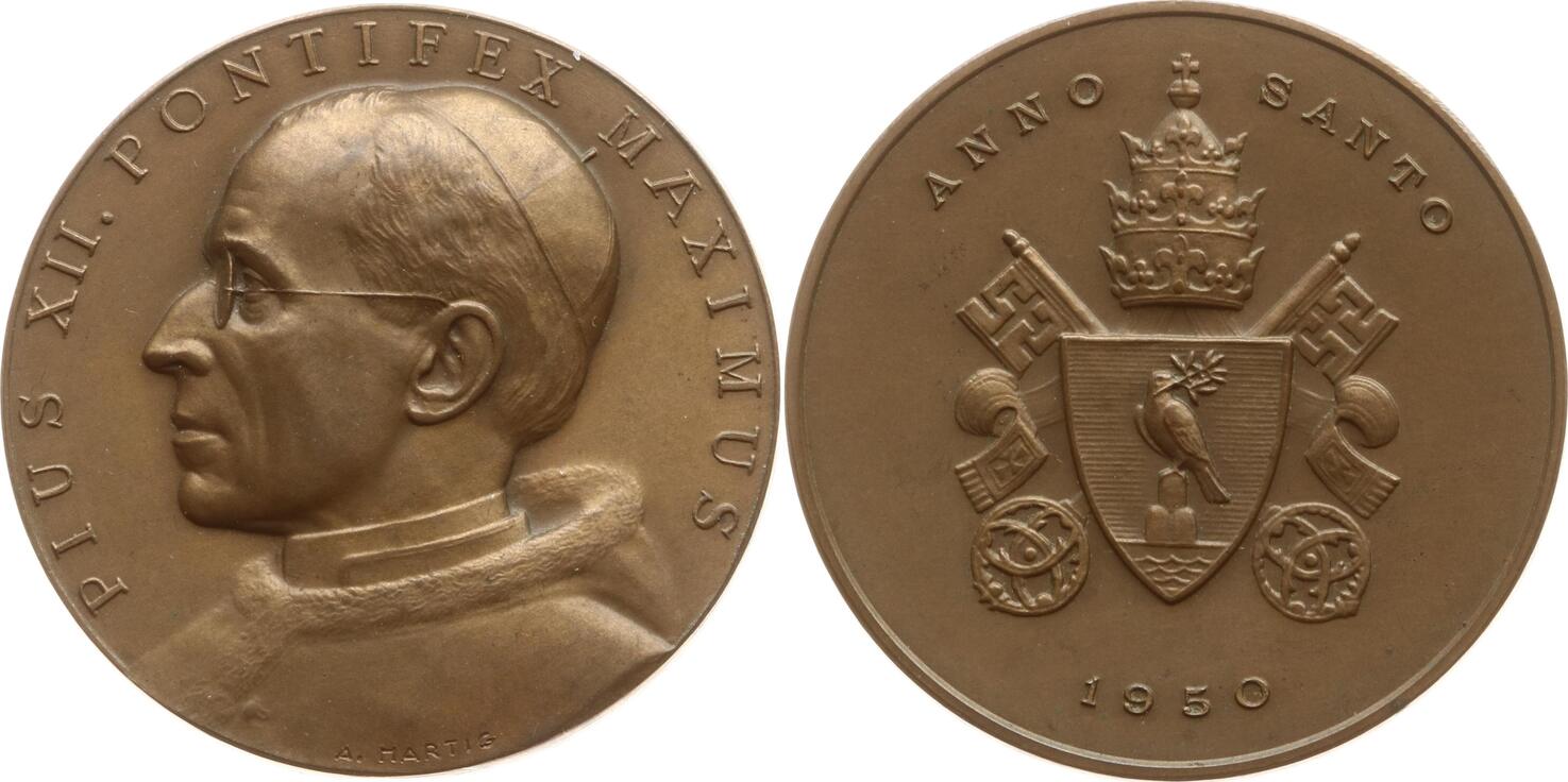 Vatikan Bronzemedaille 1950 Pius XII., 1939 - 1958, von Hartig auf das Heilige Jahr UNC ...