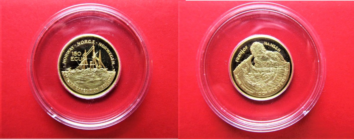 Norwegen ultra rare norvegian gold coin 150 Ecus 1993 Nansen Expedition ...