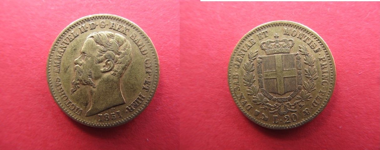 Italien / Sardinien 20 Lire 1851 P Italian (Sardinia) gold coin VF | MA ...