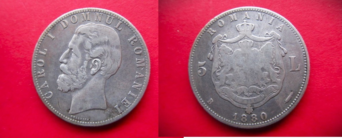 Rumänien Romania 5 Lei 1880 B - silver coin VF / F-VF | MA-Shops
