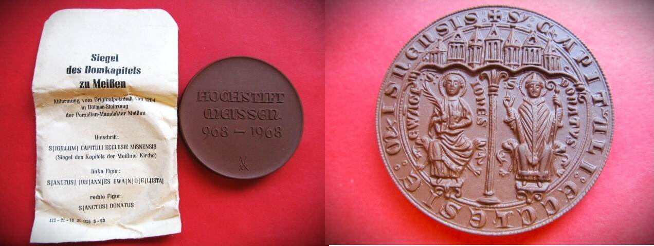 Sachsen / Meissen Medaille - Siegel 1968 braunes Böttgersteinzeug ...