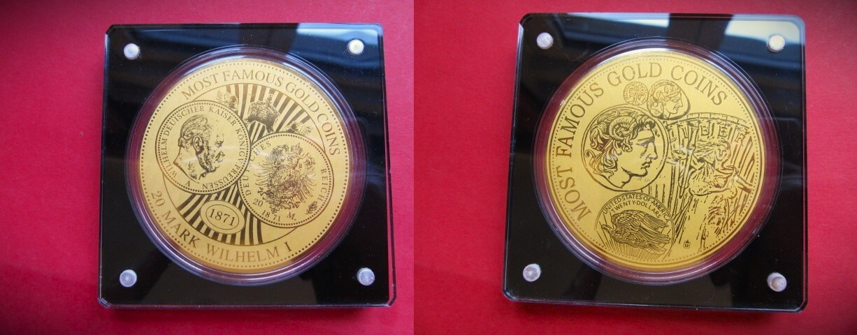 1/100 Goldunzen der Serie MOST FAMOUS GOLDCOINS 70 mm - Medaille zu 1/ ...