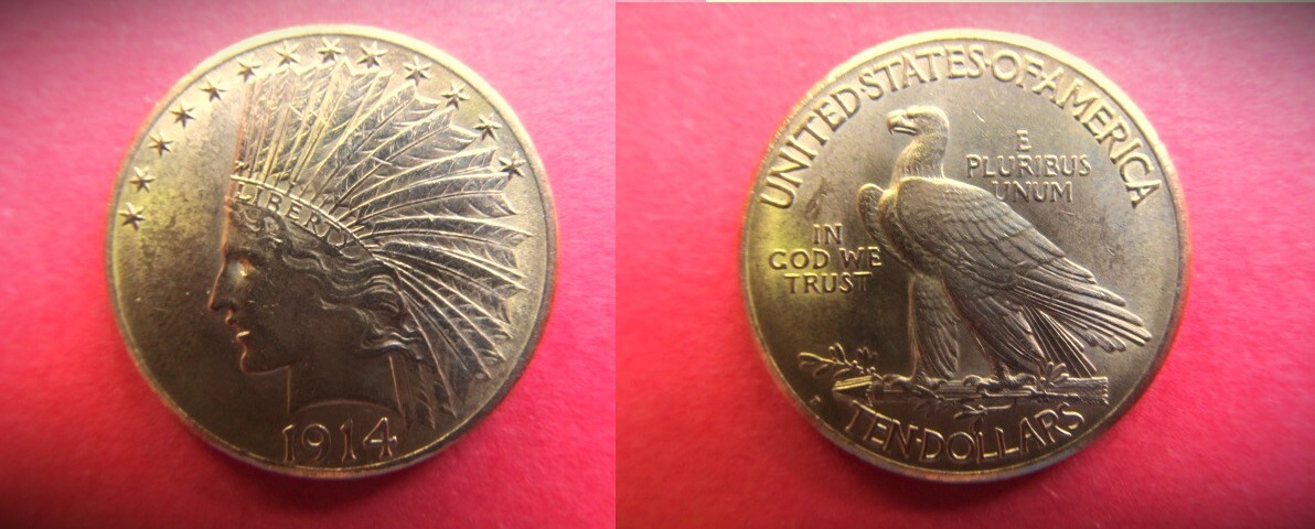 USA 10 Dollars 1914 Indian Head 10 Dollar gold coin EF | MA-Shops