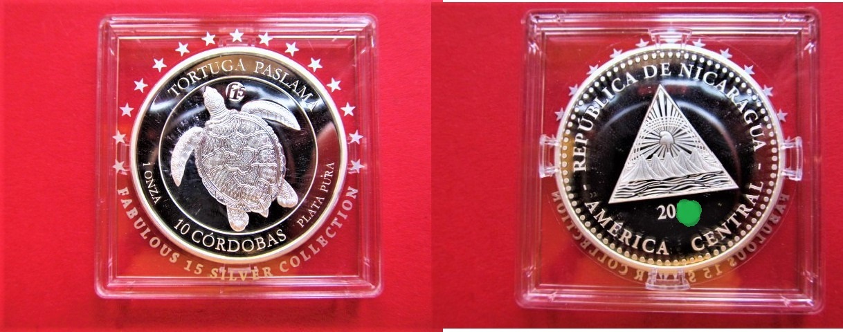 Nicaragua 10 Cordobas 2020 Silver 1oz. Tortuga Paslama Turtle Fabulous ...