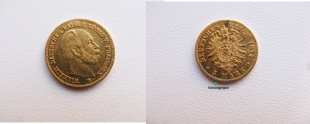 Deutsches Kaiserreich / Preussen 5 Mark Gold 1877 B Wilhelm II. - J.244 ...