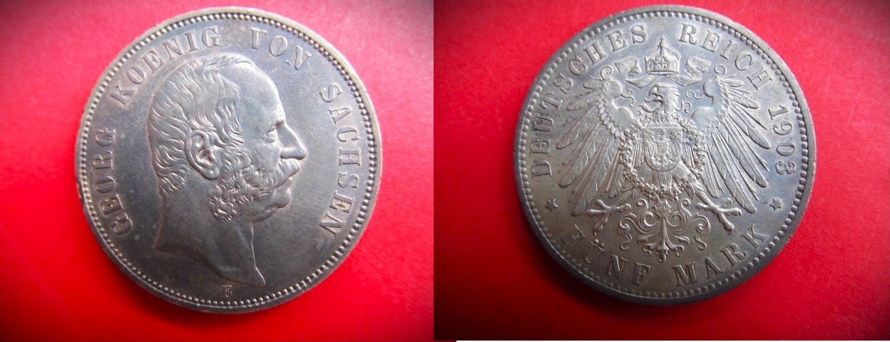 Deutsches Kaiserreich / Sachsen Saxony 5 Marks George 1903 E in ...